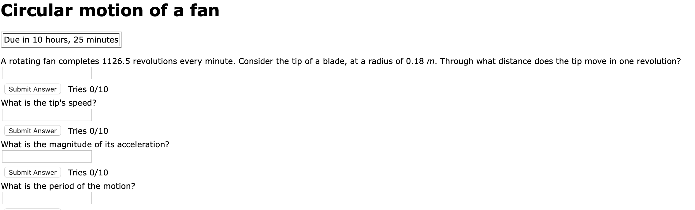 Solved Circular motion of a fan Due in 10 hours, 25 minutes | Chegg.com
