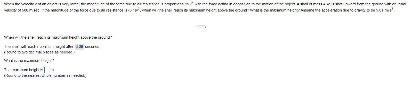 Solved When will the shell reach its maximum height above | Chegg.com