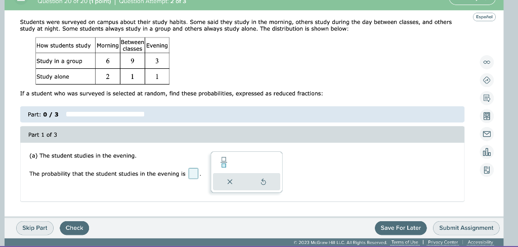 Solved (a) The student studies in the evening. The | Chegg.com