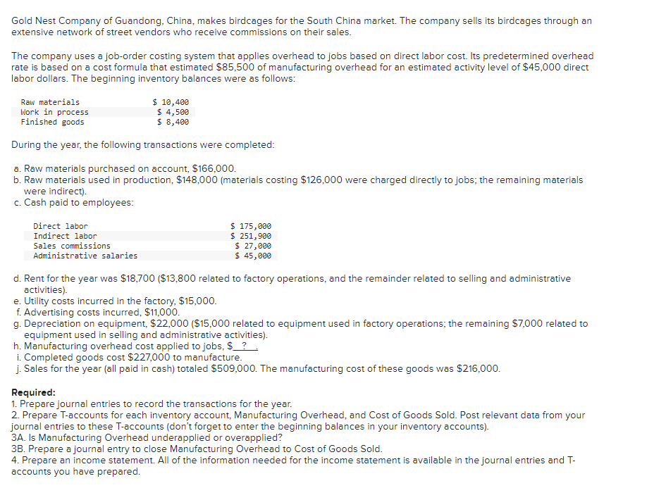Solved Prepare a journal entry to close Manufacturing | Chegg.com