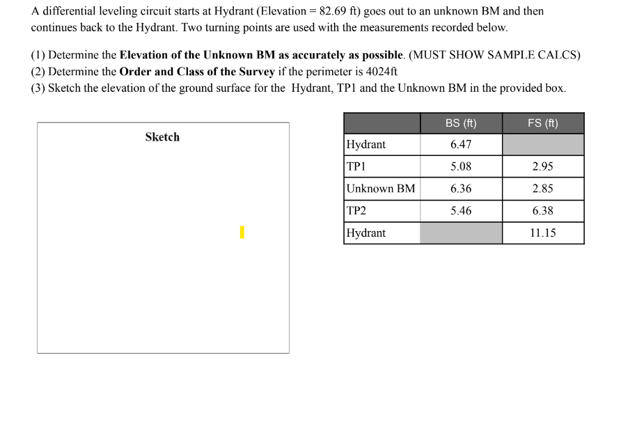 Solved A differential leveling circuit starts at Hydrant | Chegg.com