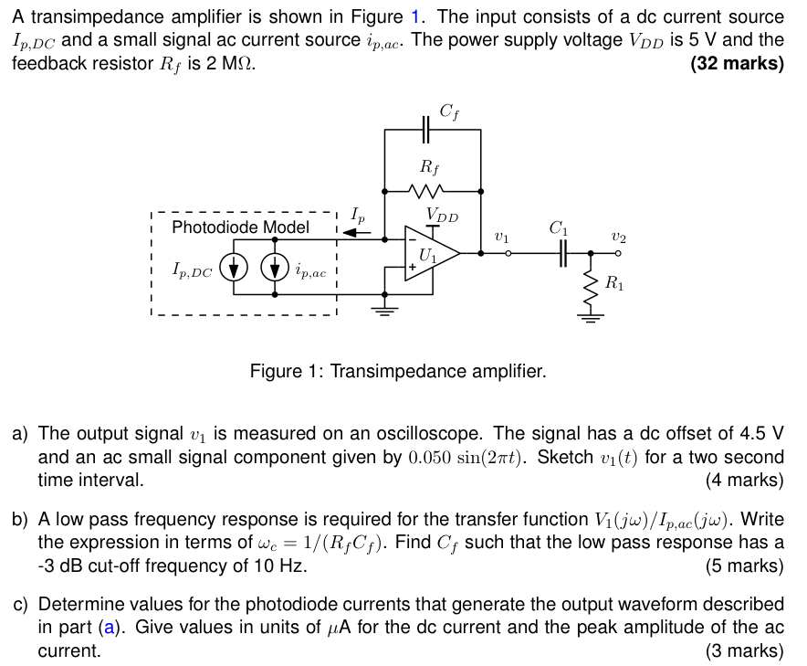 Solved A transimpedance amplifier is shown in Figure 1. The | Chegg.com