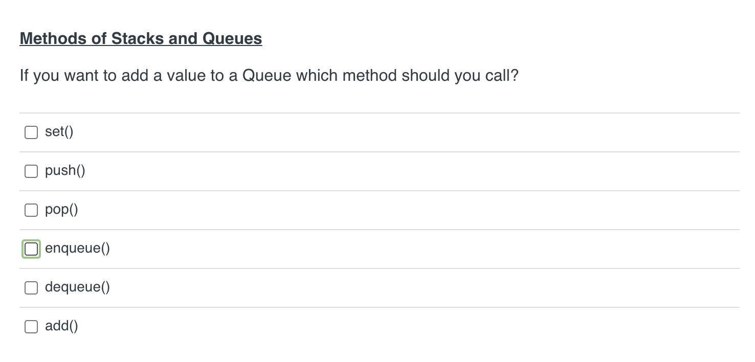 Solved Methods of Stacks and Queues If you want to add a | Chegg.com