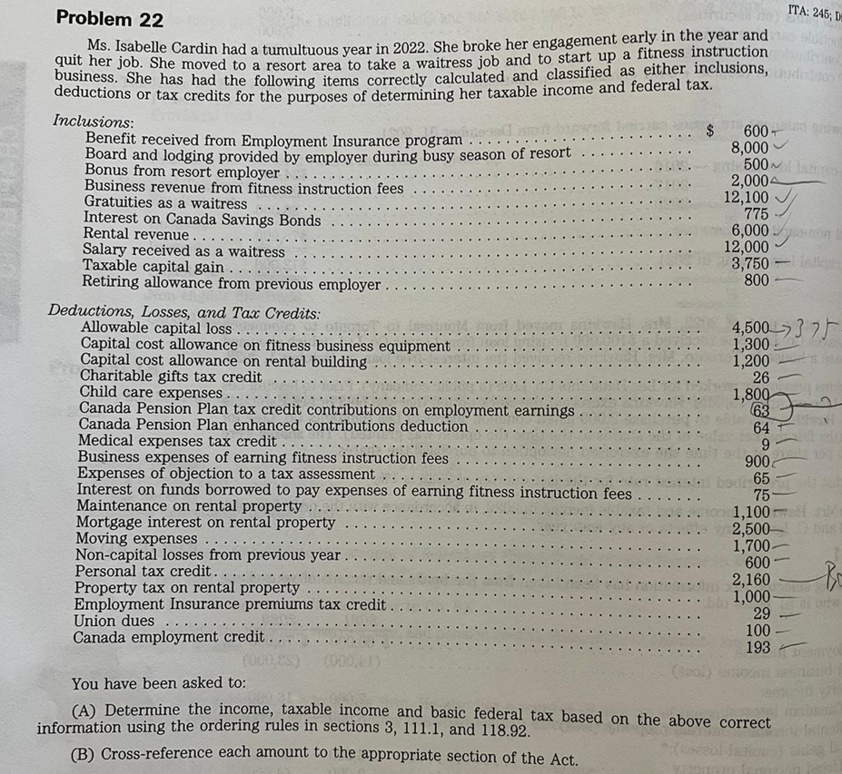 Solved Problem 22 (B) Cross-reference each amount to the | Chegg.com