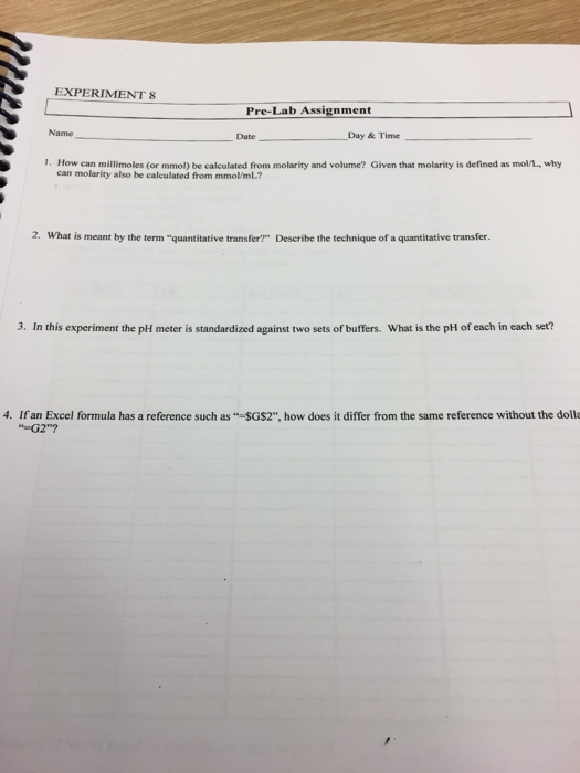 Solved EXPERIMENT & Pre-Lab Assignment Name Date I. How can | Chegg.com