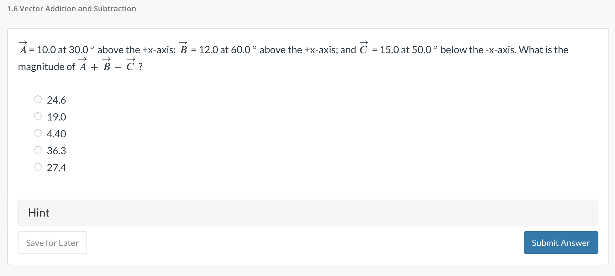 Solved Show me the steps to solve 1.6 ﻿Vector Addition and | Chegg.com