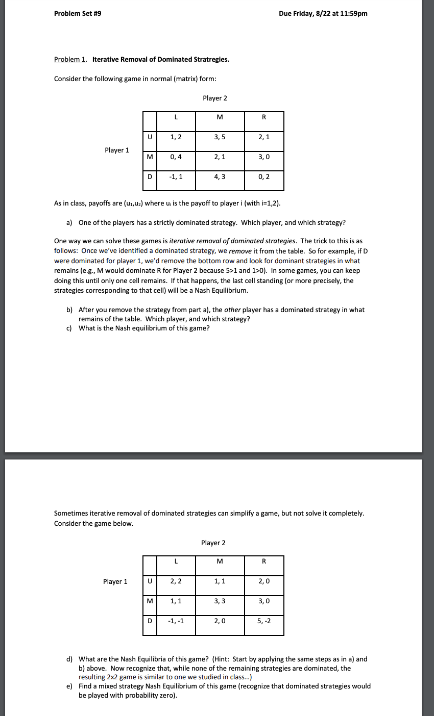 Solved Problem 1. ﻿Iterative Removal of Dominated | Chegg.com