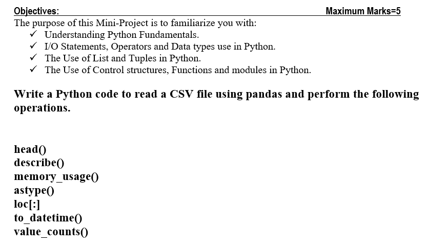 Solved Write A Python Code To Read A Csv File Using Pandas