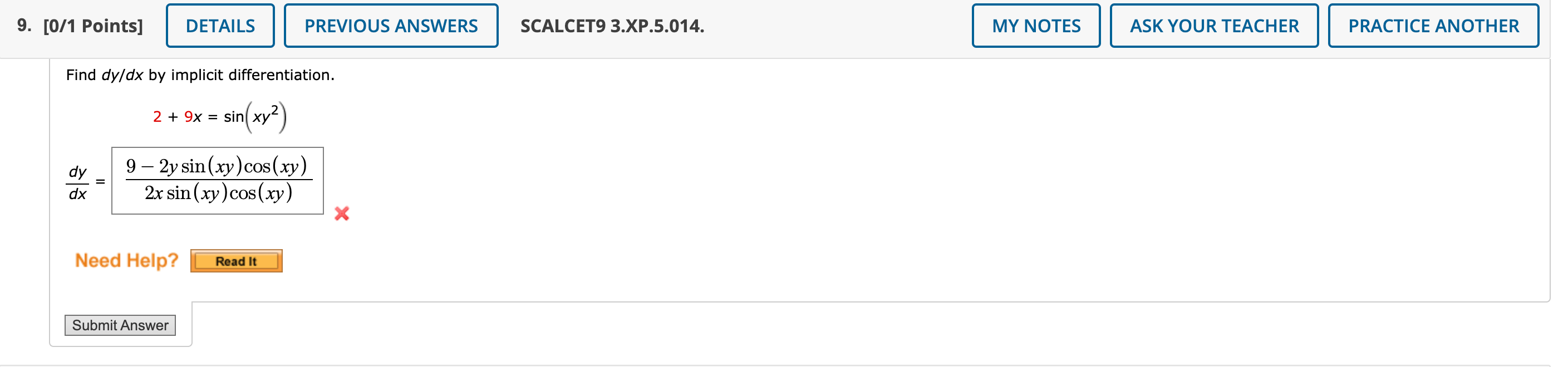 Solved 9. [0/1 Points] DETAILS PREVIOUS ANSWERS SCALCET9 | Chegg.com