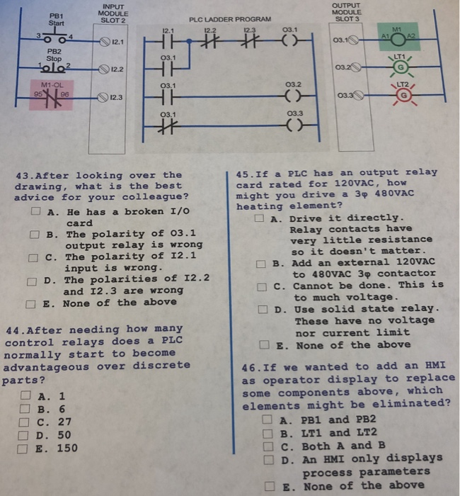 Solved INPUT MODULE SLOT 2 PB1 SLOT 3 PLC LADDER PROGRAM 2.3 | Chegg.com