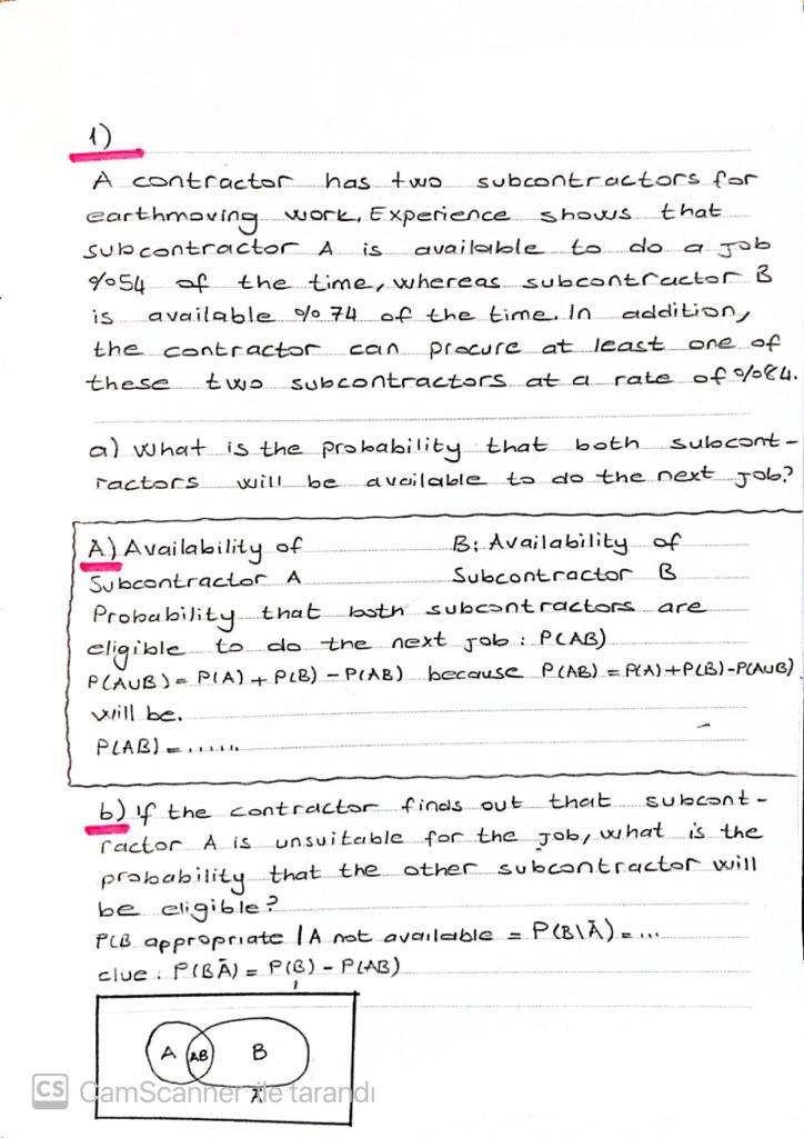 Solved 1) A contractor has two subcontractors for | Chegg.com