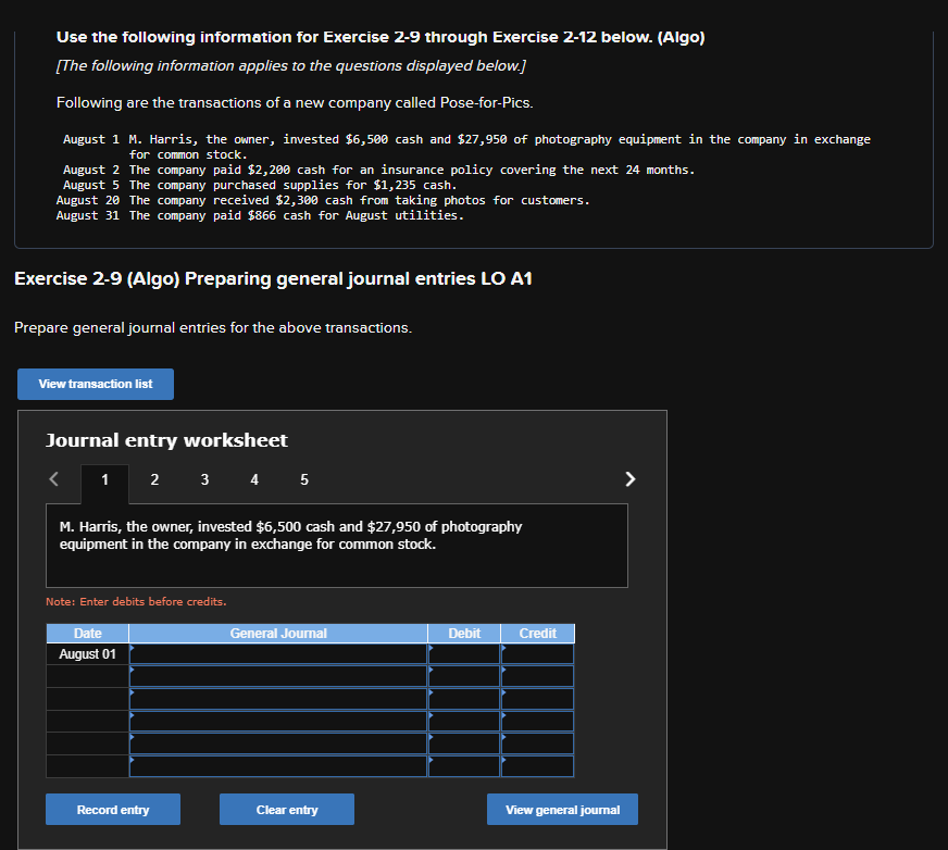 Solved Use the following information for Exercise 2-9 | Chegg.com