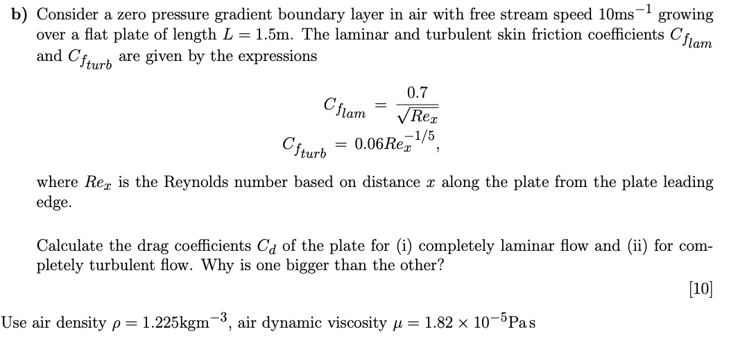 Solved -1 b) Consider a zero pressure gradient boundary | Chegg.com