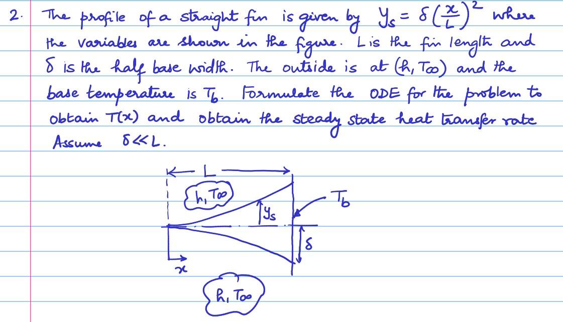 Solved 2. The profile of a straight fin is given by | Chegg.com