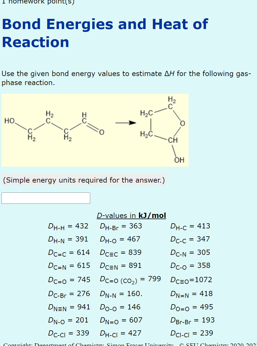 Solved Bond Energies and Heat of Reaction Use the given bond | Chegg.com