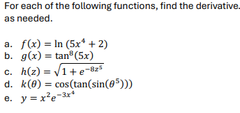Solved For each of the following functions, find the | Chegg.com