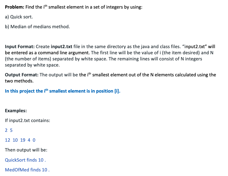 Solved Problem: Find the ith smallest element in a set of | Chegg.com