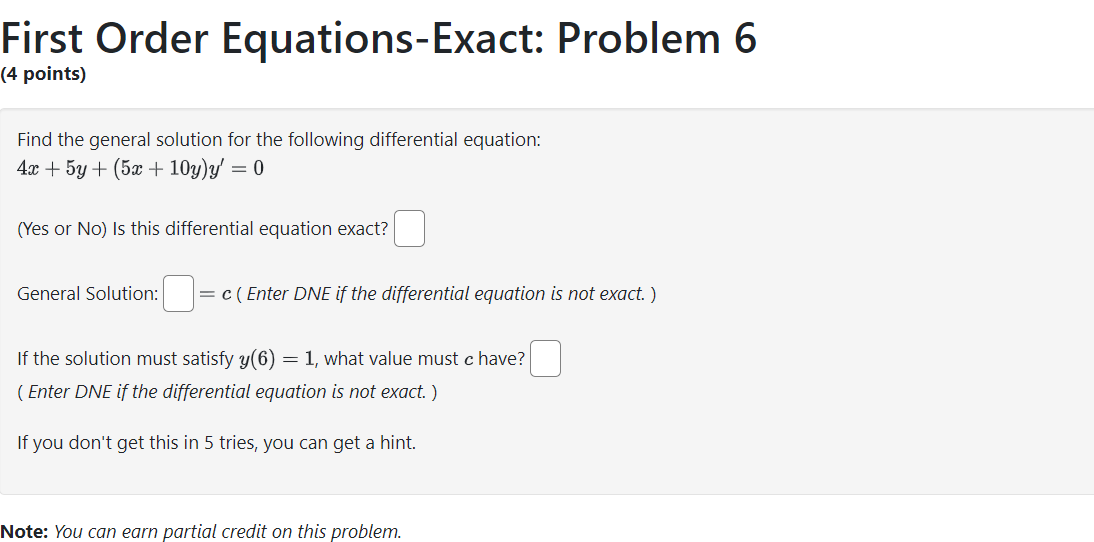 Solved First Order Equations Exact Problem 6 4 Points
