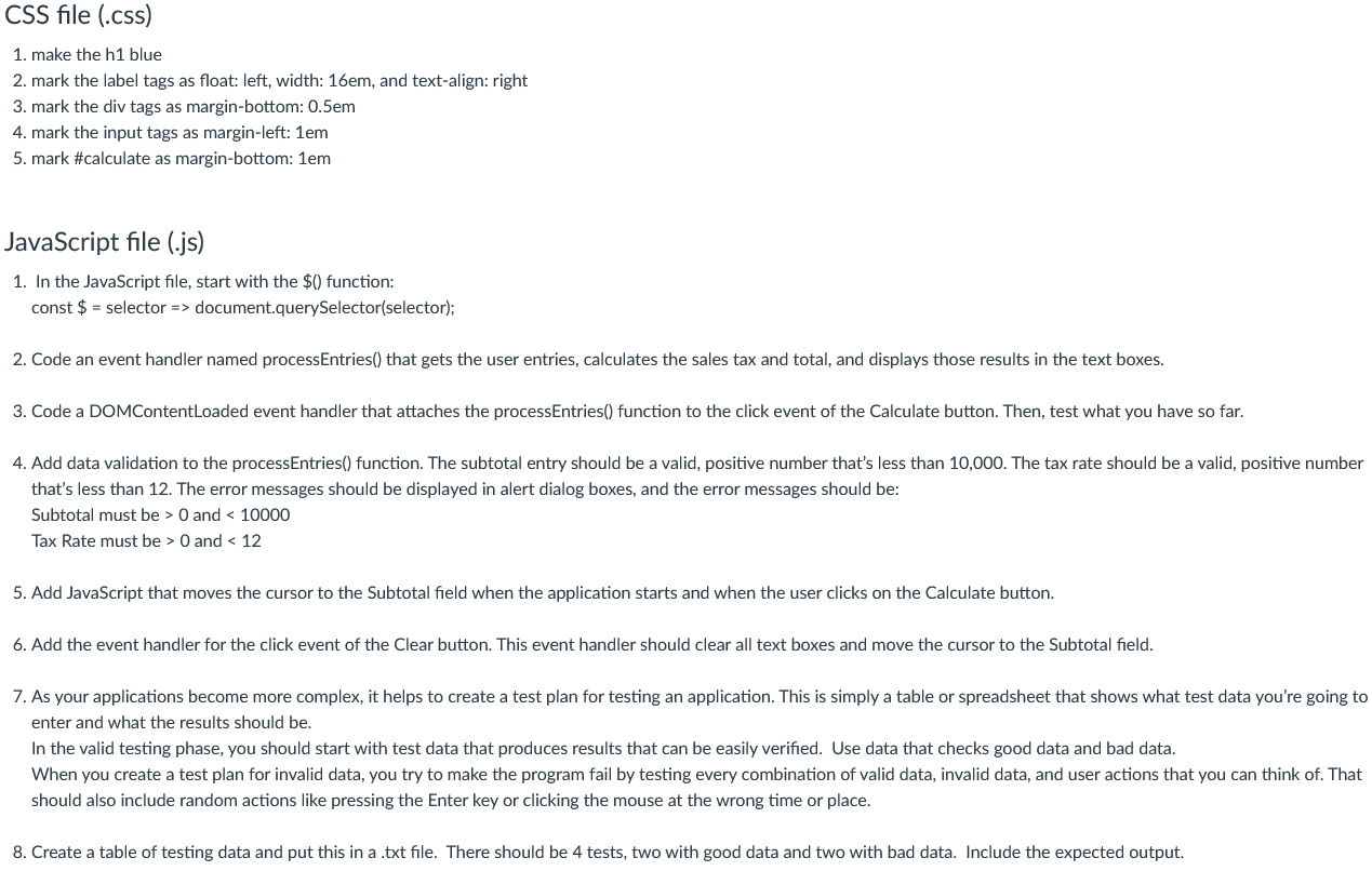 Solved Javascript _Sales Tax Calculator -Create and | Chegg.com