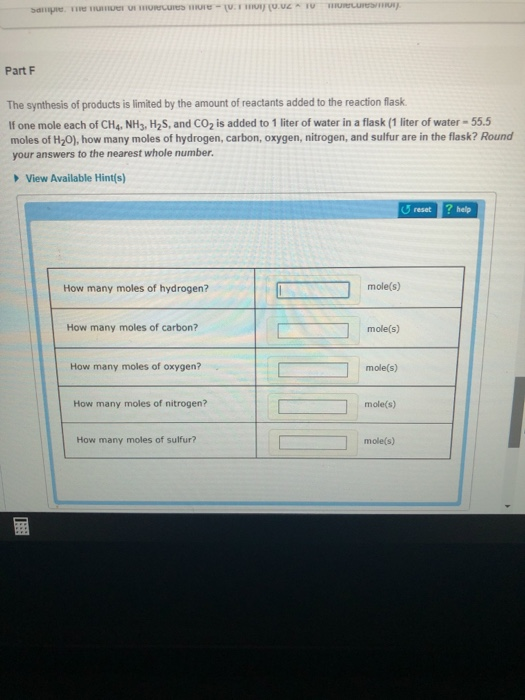 Solved Part F The synthesis of products is limited by the | Chegg.com