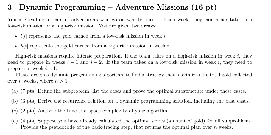 Solved 3 ﻿Dynamic Programming - ﻿Adventure Missions (16 ﻿pt) | Chegg.com