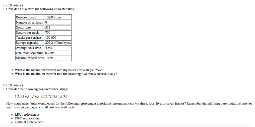 Solved 1. ( 10 points) Consider a disk with the following | Chegg.com
