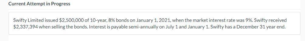 Solved Current Attempt in Progress Swifty Limited issued | Chegg.com