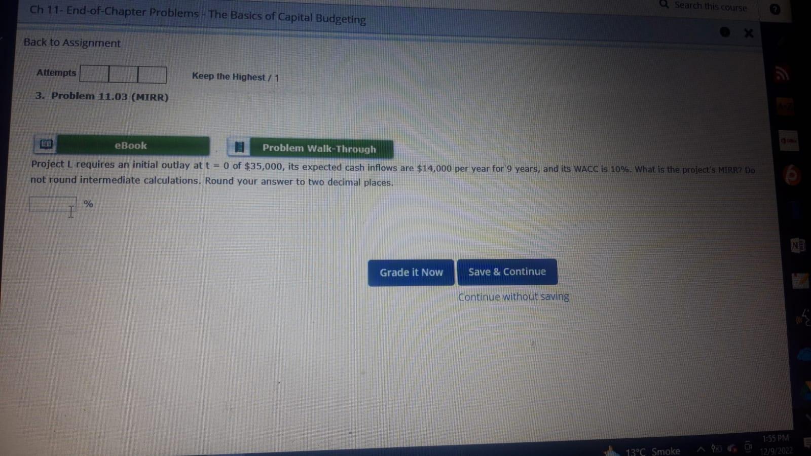 Solved Attempts Keep the Highest / 1 3. Problem 11.03 (MIRR) | Chegg.com