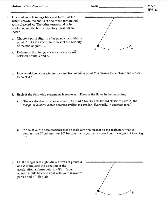 Solved Motion in two dimensions Name Mech HW-23 6. A | Chegg.com