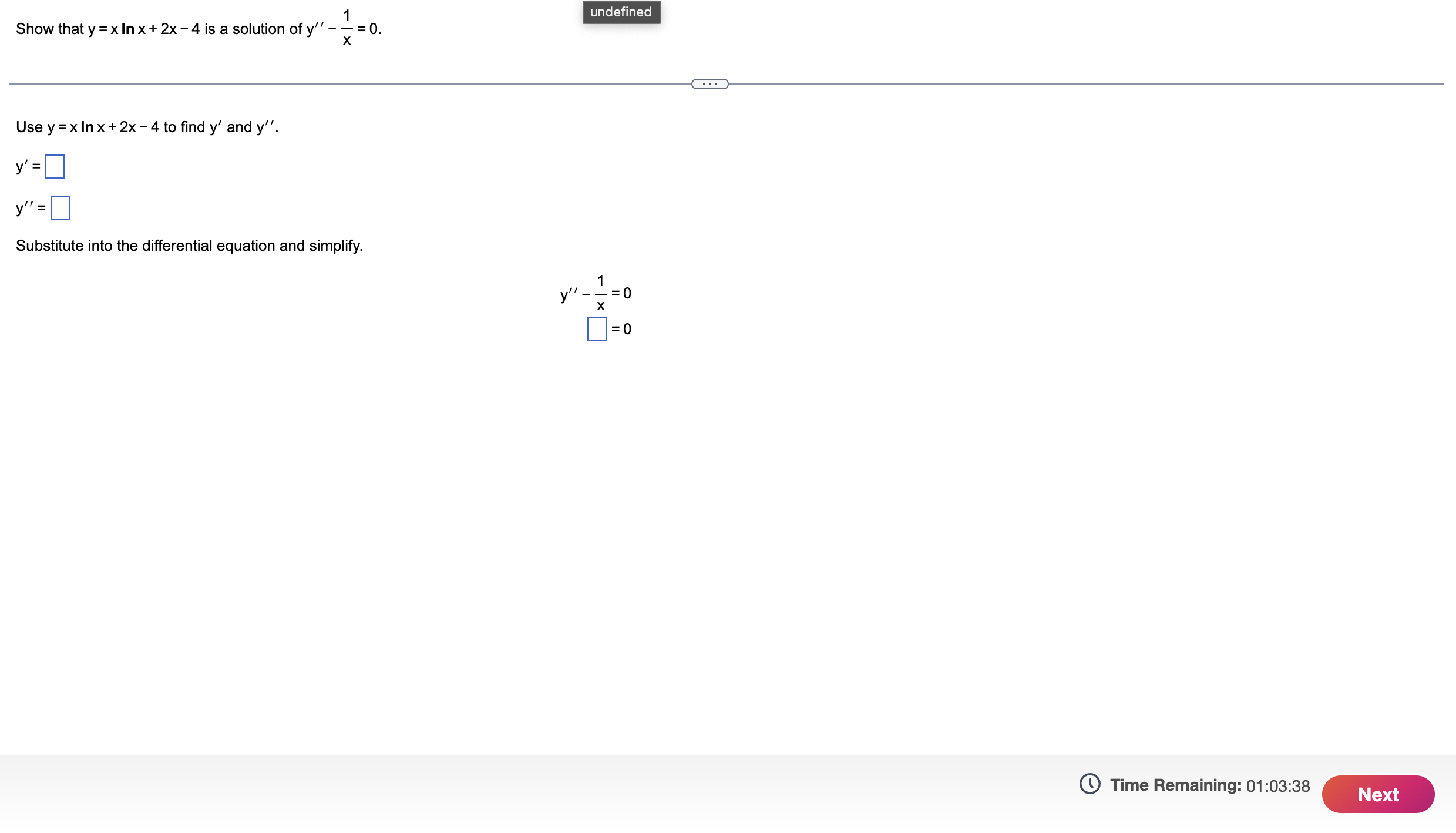 Solved Show that y=xlnx+2x−4 is a solution of y′′−x1=0. | Chegg.com