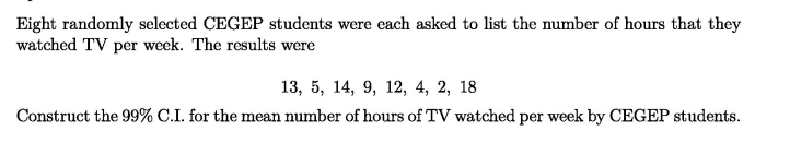 Solved Eight randomly selected CEGEP students were each | Chegg.com