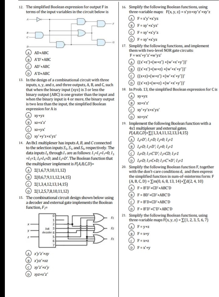 Solved The simplified Boolean expression for output F in | Chegg.com