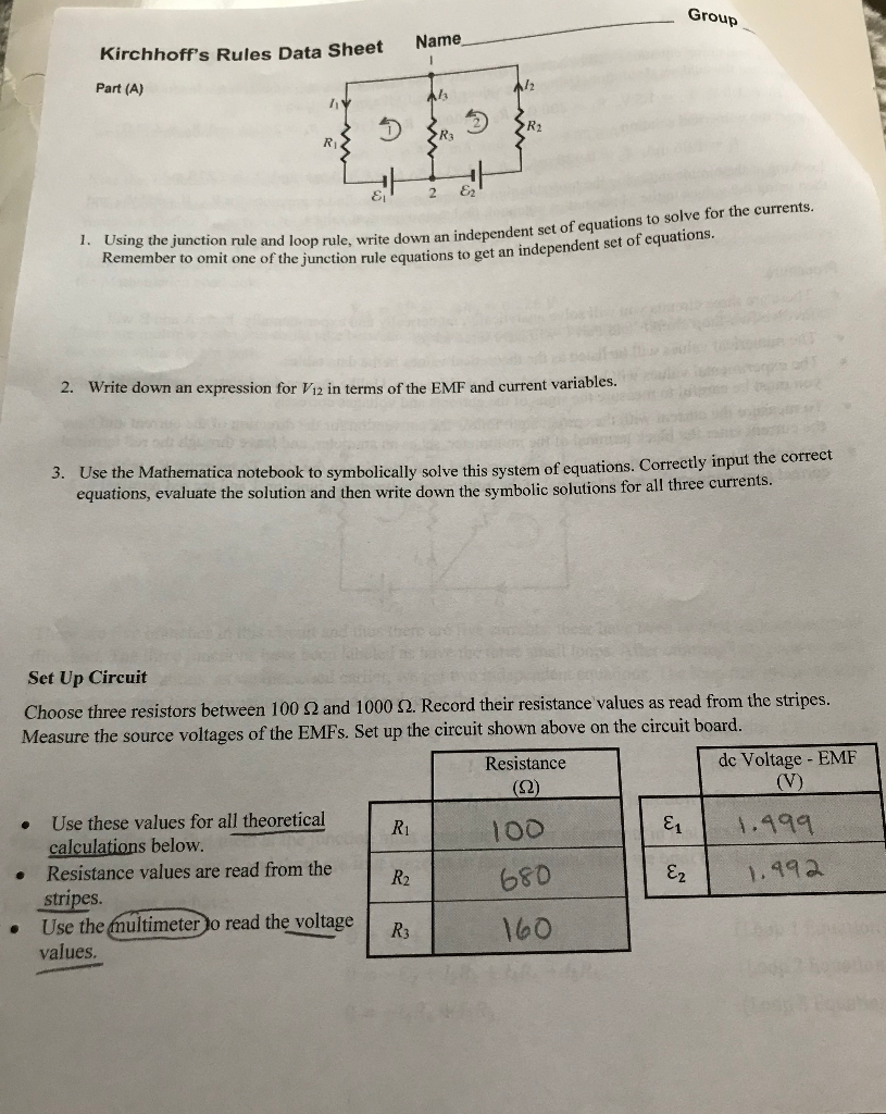 Solved 1. Using the junction rule and loop rule, write down | Chegg.com