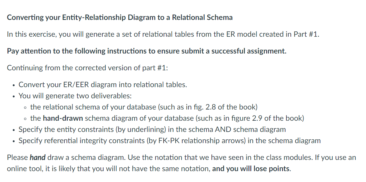 Solved Converting your Entity-Relationship Diagram to a | Chegg.com