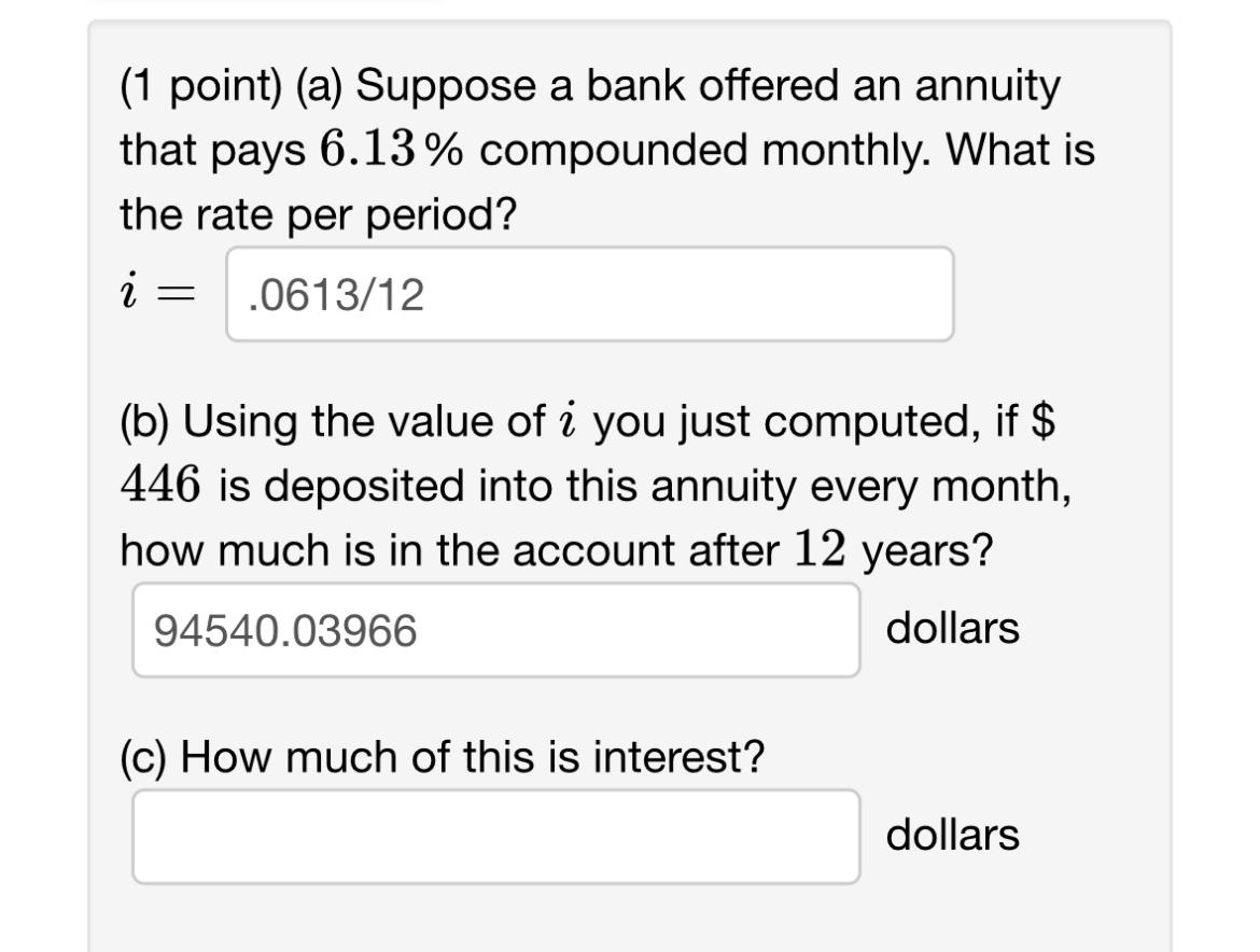 Solved (1 point) (a) Suppose a bank offered an annuity that | Chegg.com