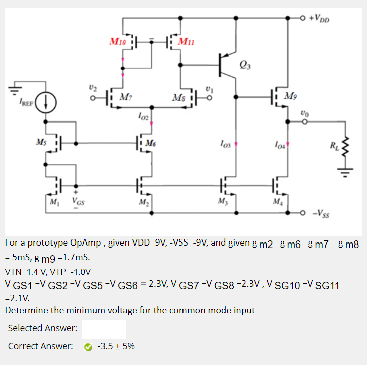 Solved For a prototype OpAmp, given VDD =9 V,−VSS=−9 V, and | Chegg.com