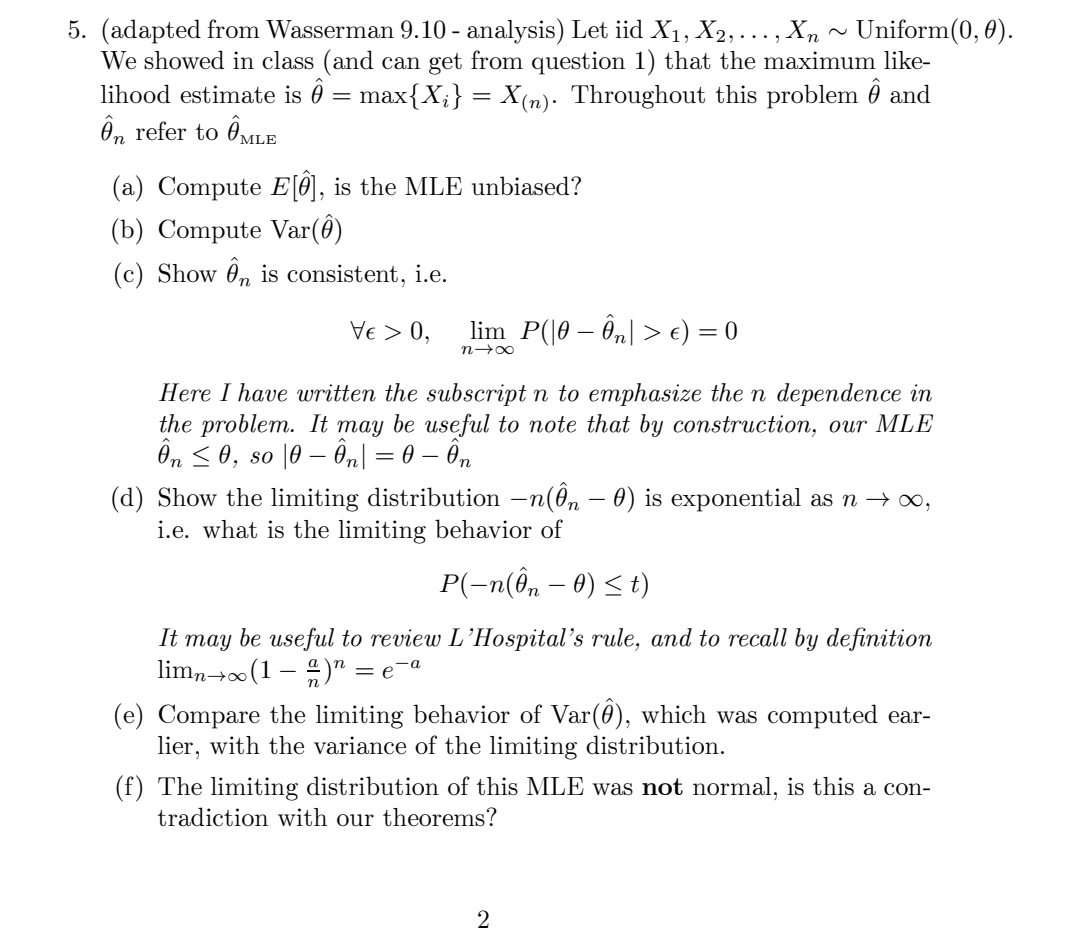 Solved = 5. (adapted from Wasserman 9.10 - analysis) Let iid | Chegg.com