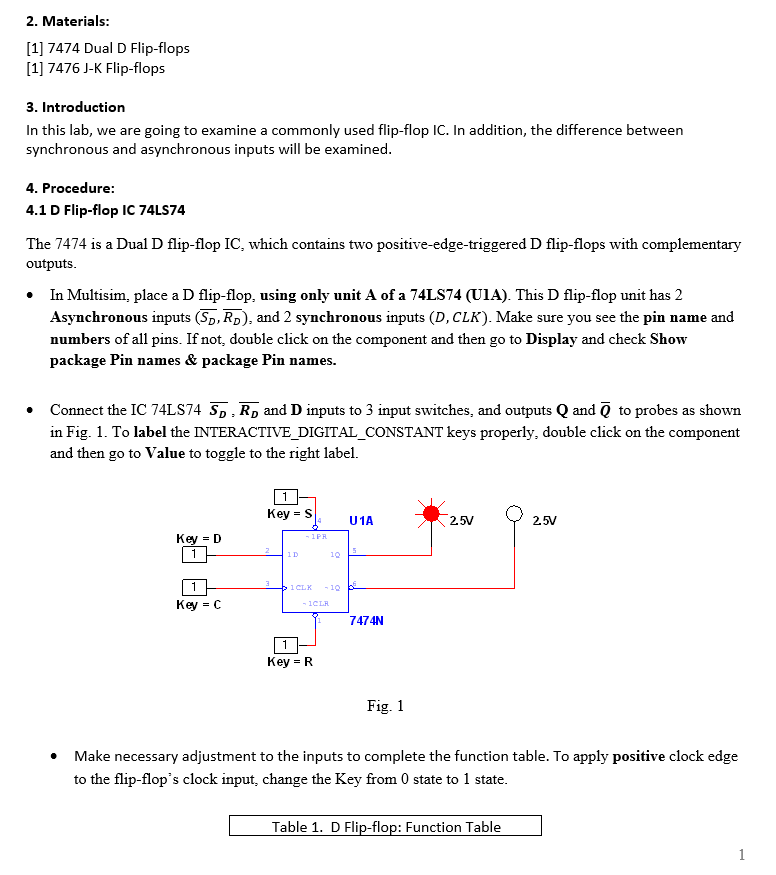 Solved 2. Materials: [1] 7474 Dual D Flip-flops [1] 7476 J-K | Chegg.com