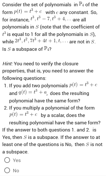 Solved Consider the set of polynomials in P4 of the form | Chegg.com
