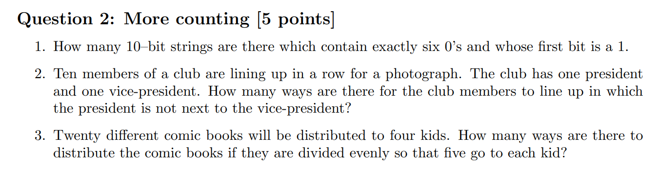 Question 2: More counting [5 points] 1. How many | Chegg.com