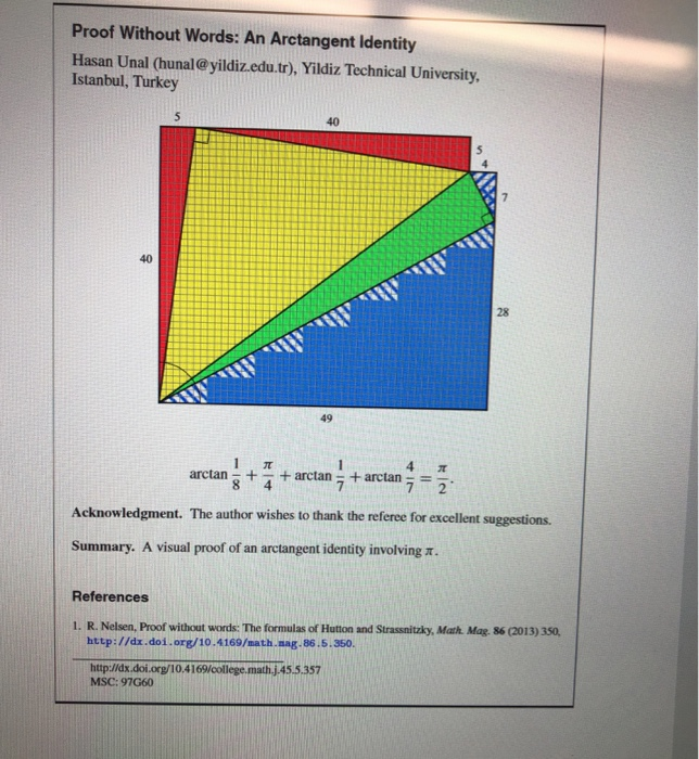 Solved Proof Without Words: An Arctangent Identity Hasan | Chegg.com