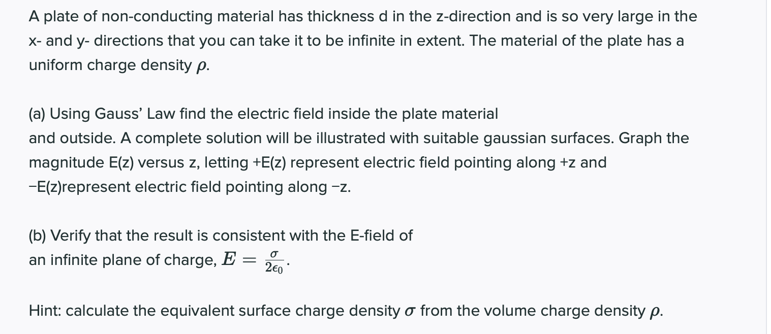 Solved A plate of non-conducting material has thickness d in | Chegg.com