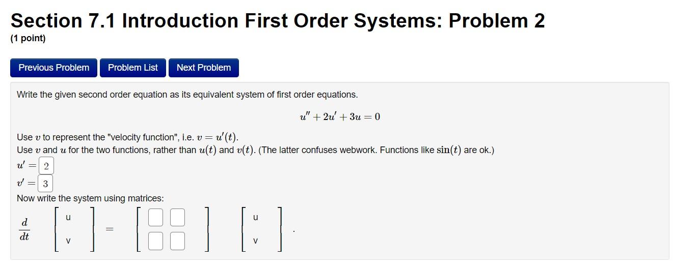 Solved Section 7 1 Introduction First Order Systems Problem