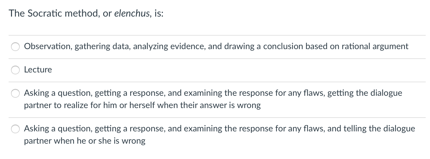 Solved The Socratic method, or elenchus, is: Observation, | Chegg.com
