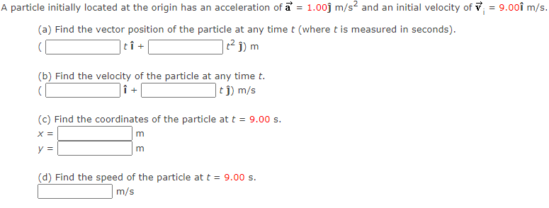 Solved particle initially located at the origin has an | Chegg.com