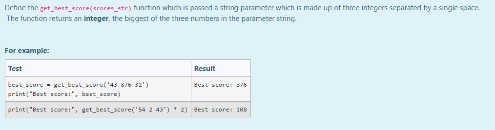 Solved Use python Define the get_best_score(scores_str) | Chegg.com