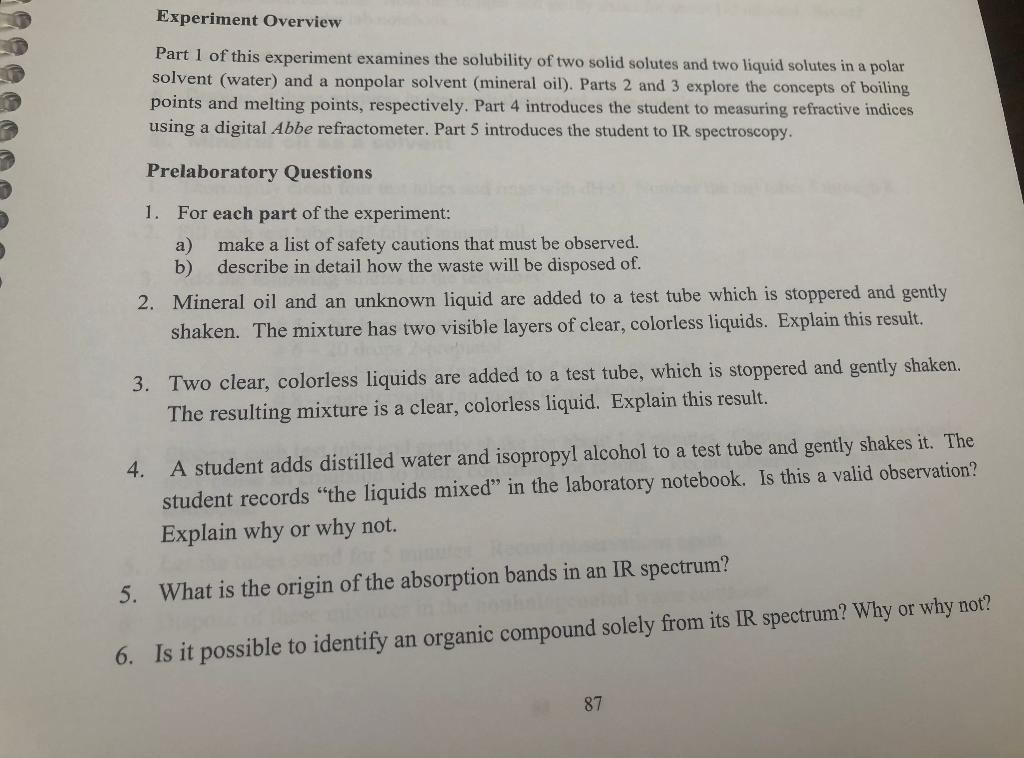 Pre laboratory Questions_Organic Laboratory | Chegg.com
