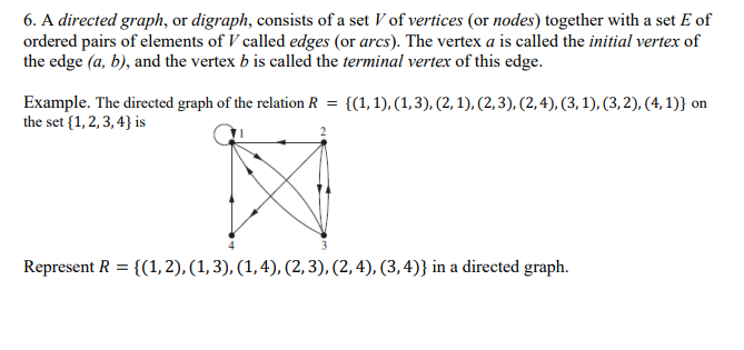 Solved 6. A directed graph, or digraph, consists of a set V | Chegg.com