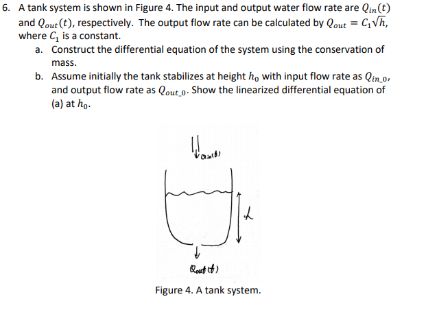 Solved 6. A tank system is shown in Figure 4. The input and | Chegg.com