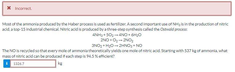 Solved Most of the ammonia produced by the Haber process is | Chegg.com